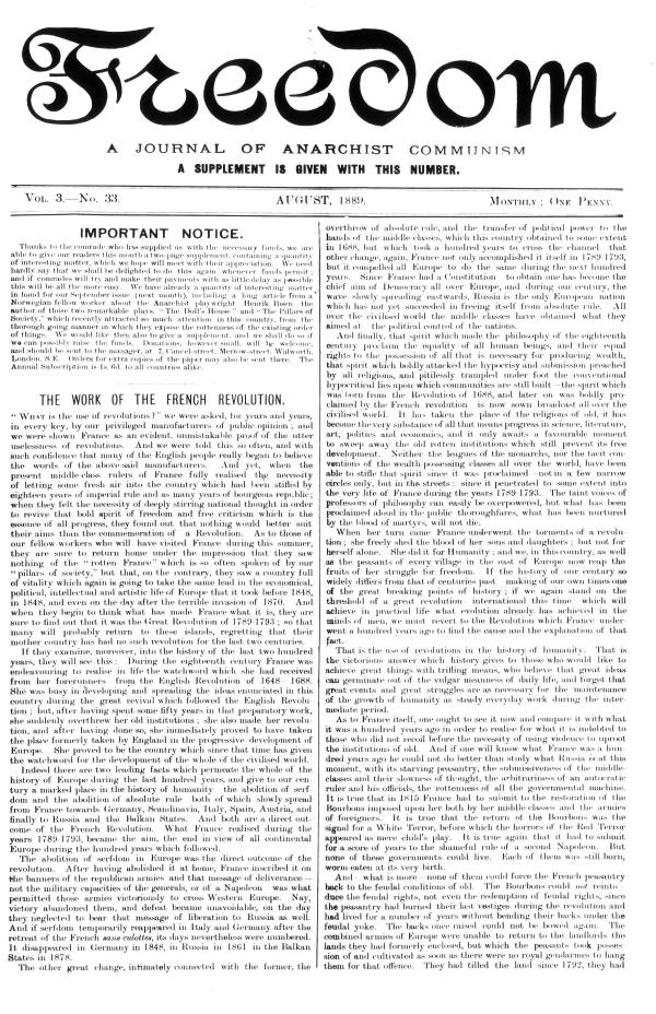 Freedom Vol 3 No 33 August 1889 Libcom Org
